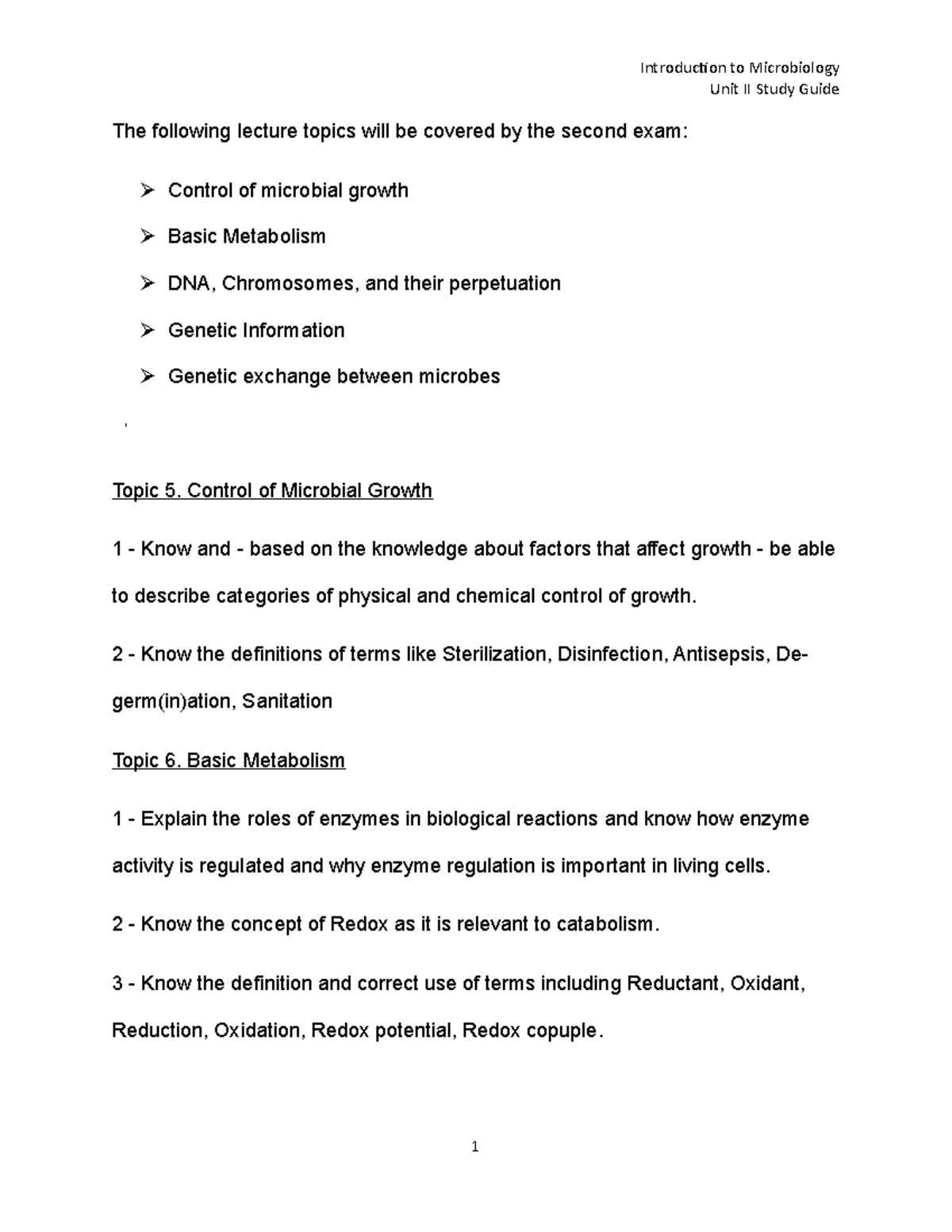 2021- Microbiol - Unit Two Study Guide - Exam II - The following ...