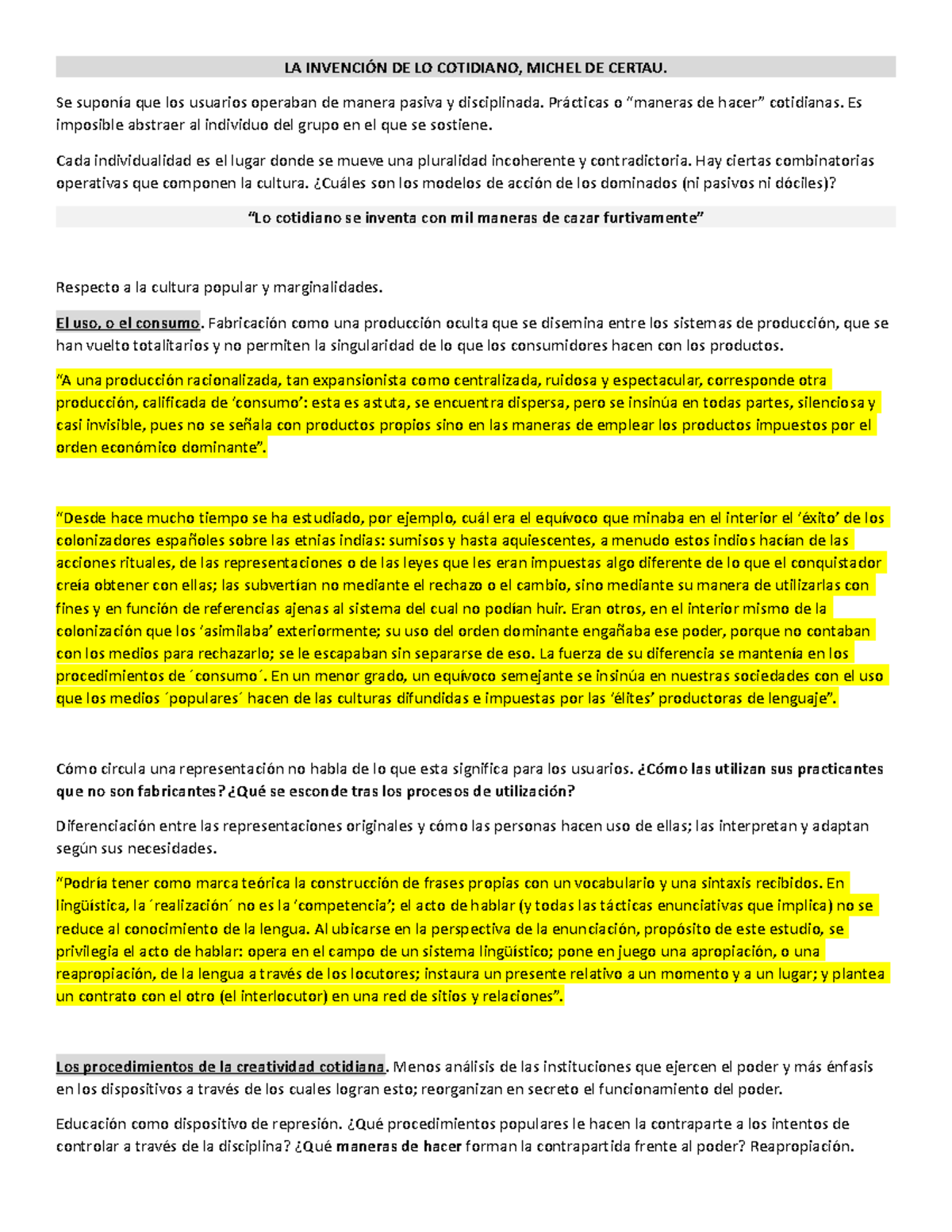 Resumen textos (Certau y Bordieu) - LA INVENCIÓN DE LO COTIDIANO ...