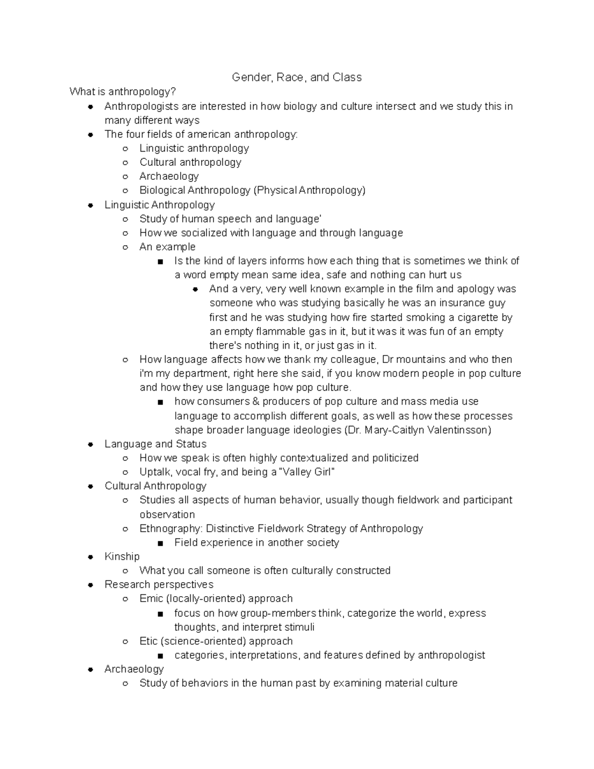 Gender, Race, and Class What is anthropology - Gender, Race, and Class ...