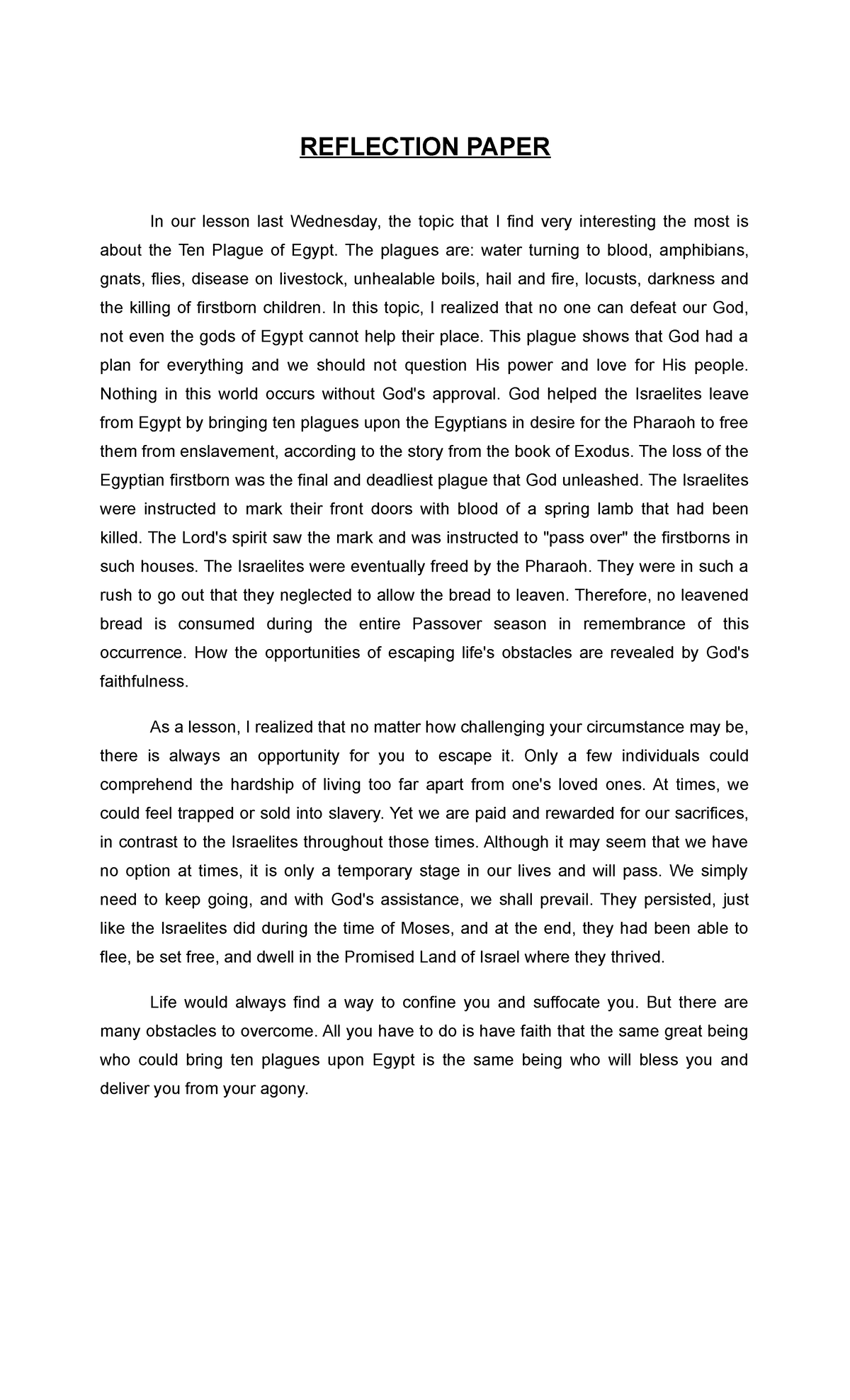 Reflection Scriptures - REFLECTION PAPER In our lesson last Wednesday ...