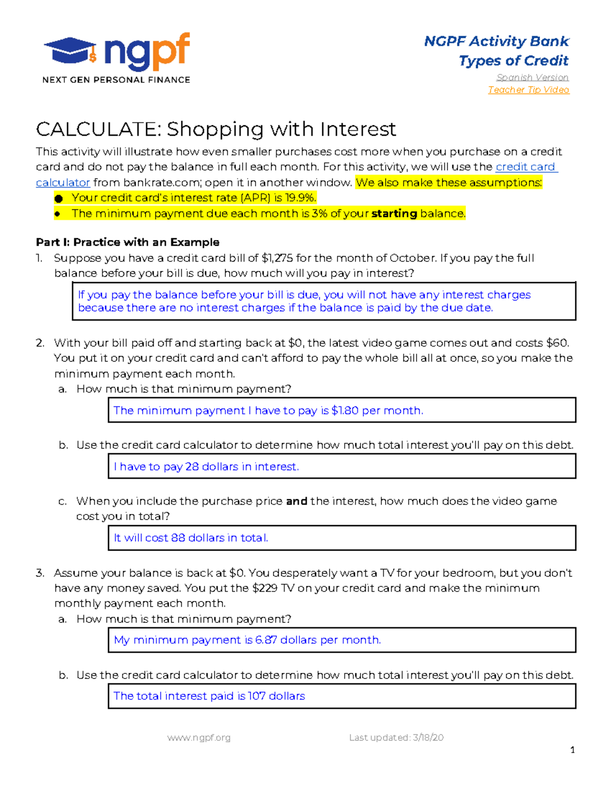 Copy of 2024 Calculate Shopping with Interest - NGPF Activity Bank ...
