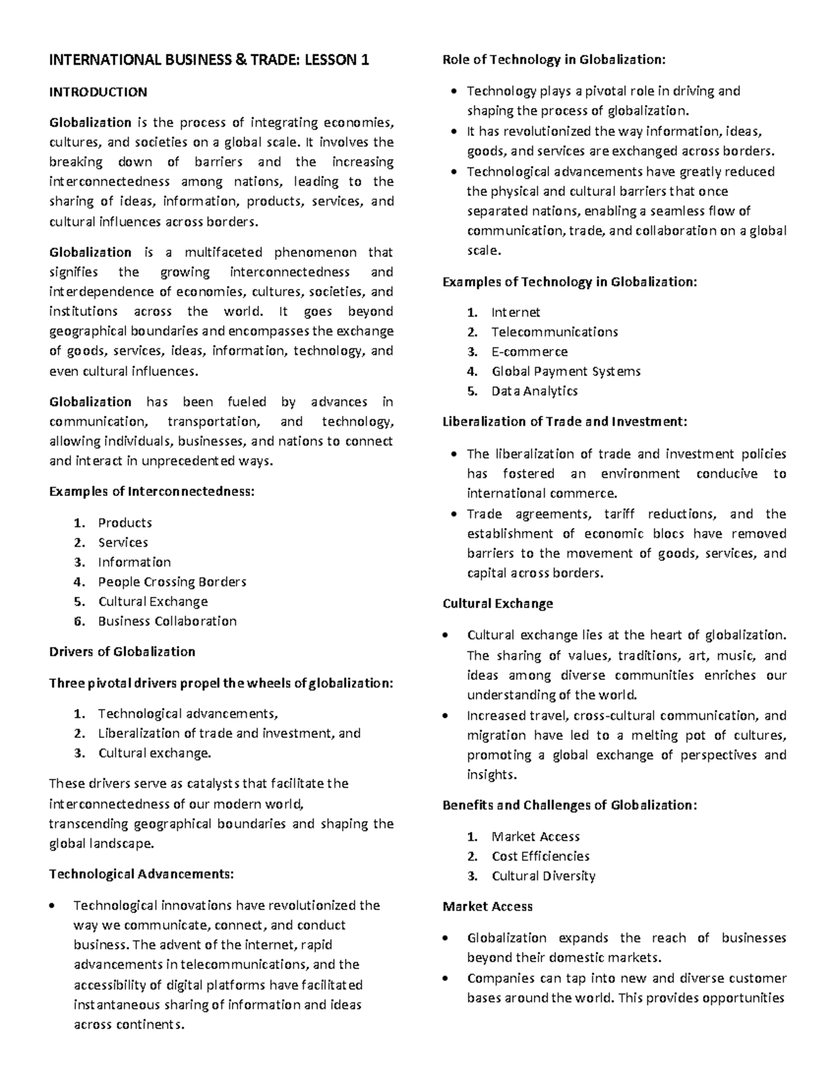 INTL- Notes 1-2 - INTERNATIONAL BUSINESS & TRADE: LESSON 1 INTRODUCTION ...
