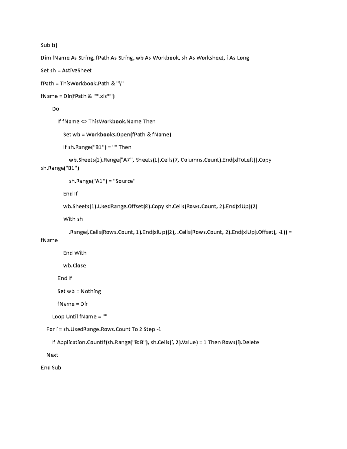 Macro test - Fgh - Sub t() Dim fName As String, fPath As String, wb As ...