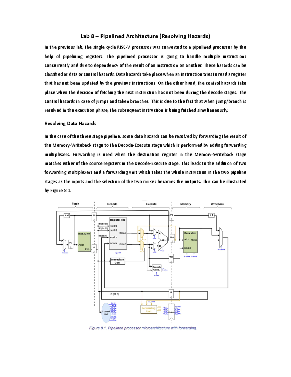 EE475 CA Lab 08 - Electrical Engineering - Lab 8 – Pipelined Architecture (Resolving Hazards) In ...