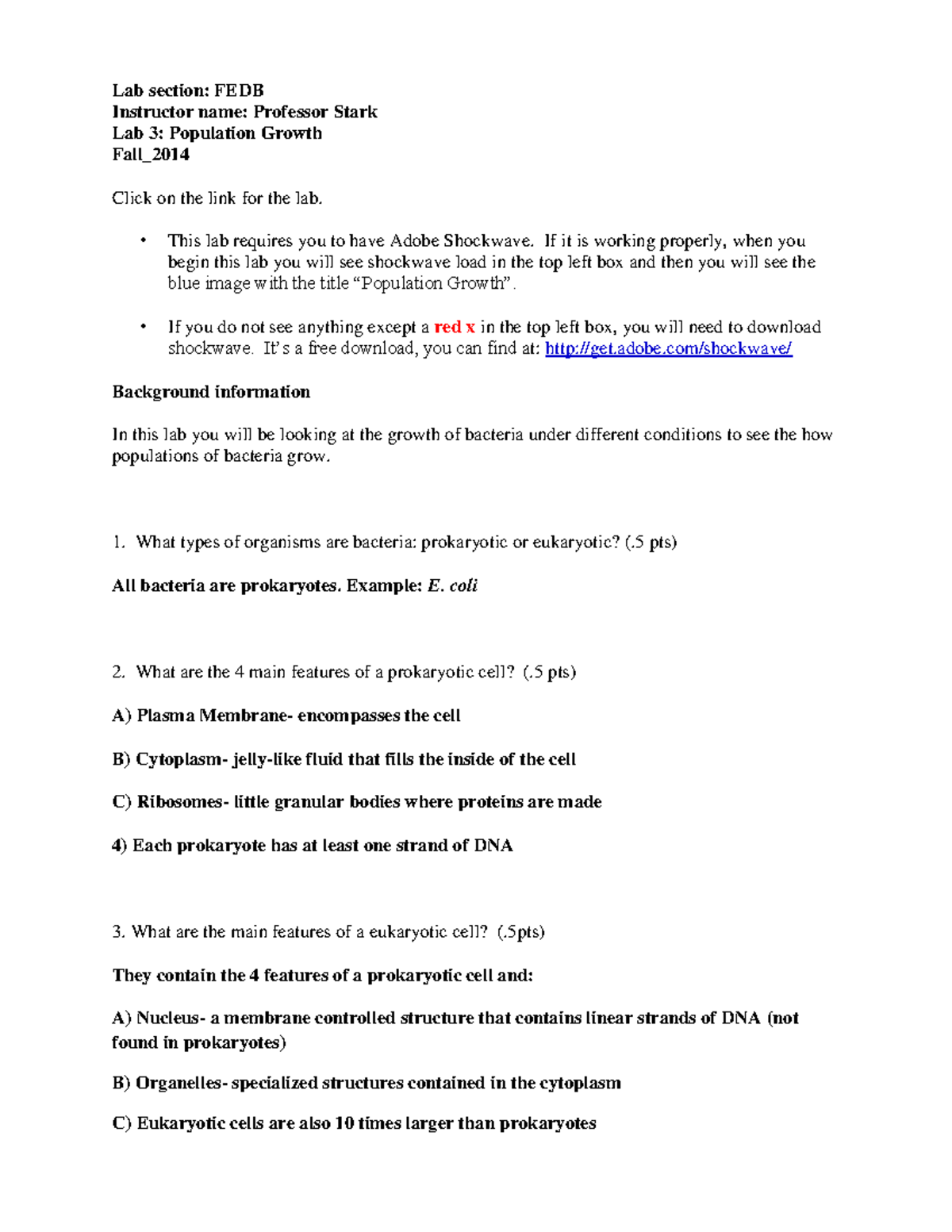 Core Bio Lab #3 - Professor Stark - Lab section: FEDB Instructor name ...