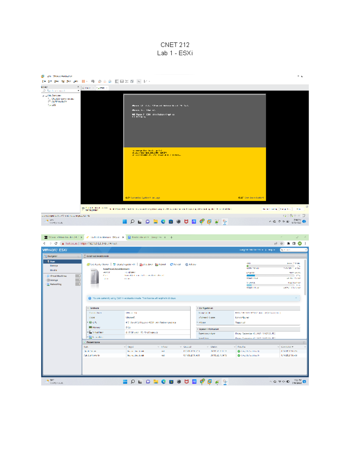 CNET212 Lab 1 - EXSi - CNET 212 - CNET 212 Lab 1 - ESXi - Studocu