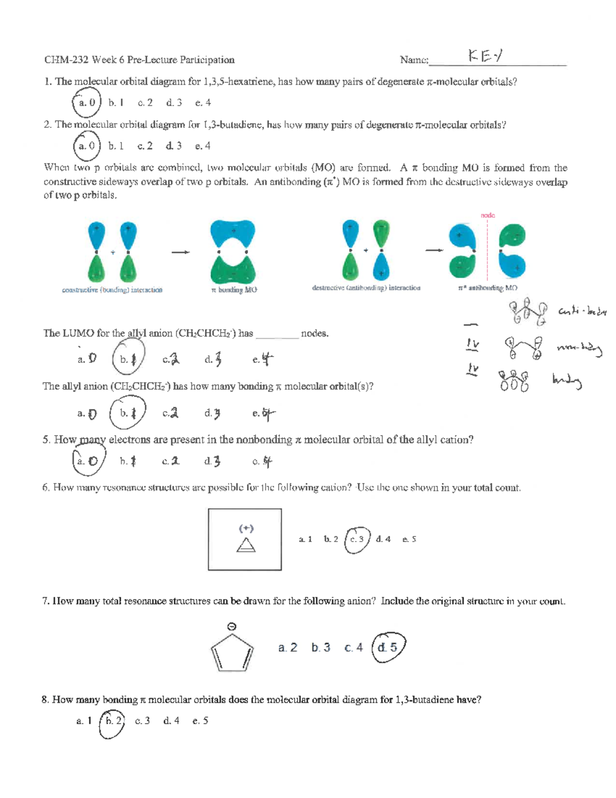 Week 6 And Week 7 Plp Key Na Week 6 Participation Name Key 1 The Molecular Orbital