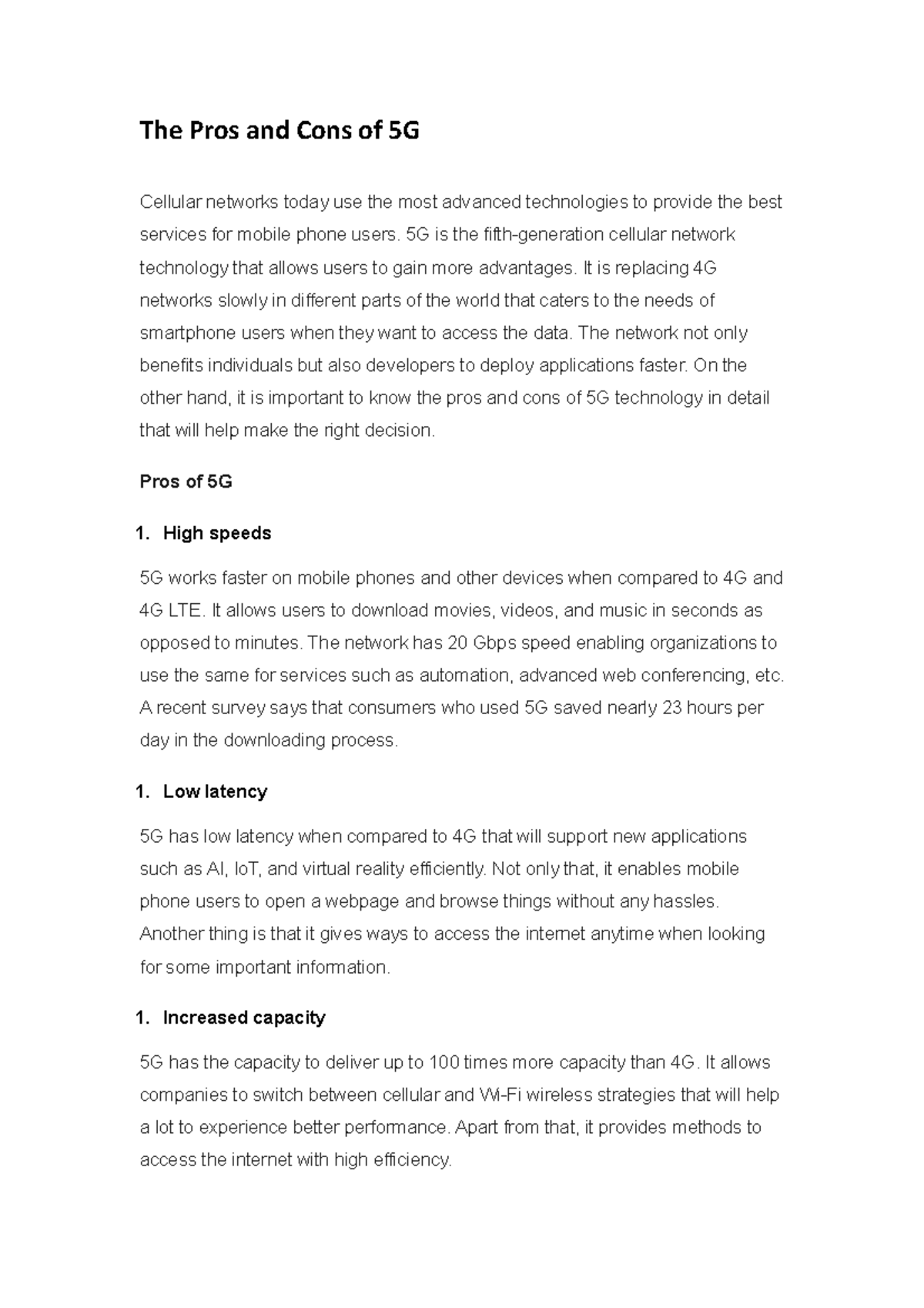 Pros and Cons of 5G - Pros of 5G Cons of 5G - The Pros and Cons of 5G ...
