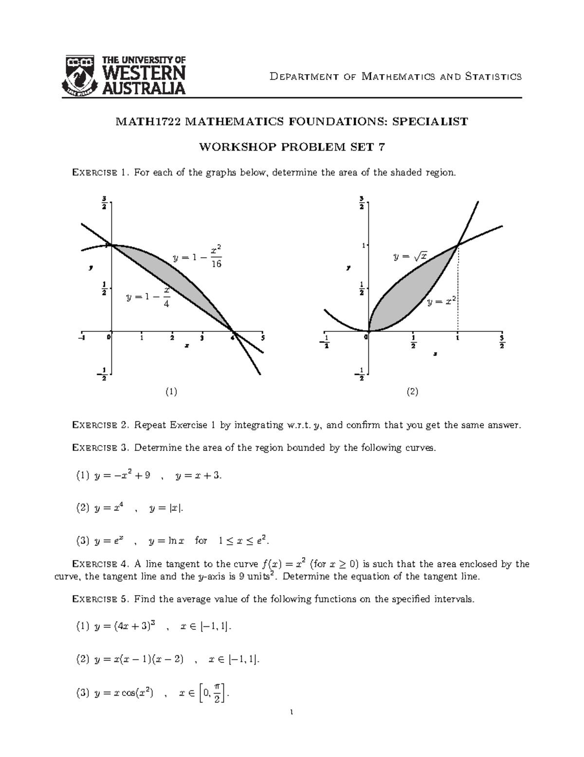 Week 7 workshop - Department of Mathematics and Statistics MATH1722 ...