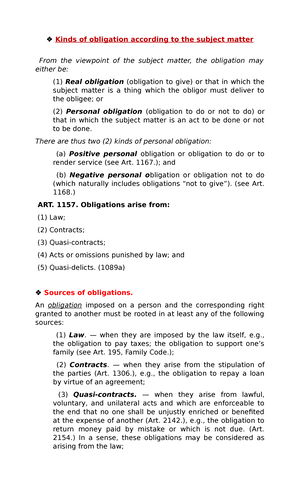 Obligation and Contracts notes - Notes: 10 Kinds of Obligation Pure ...