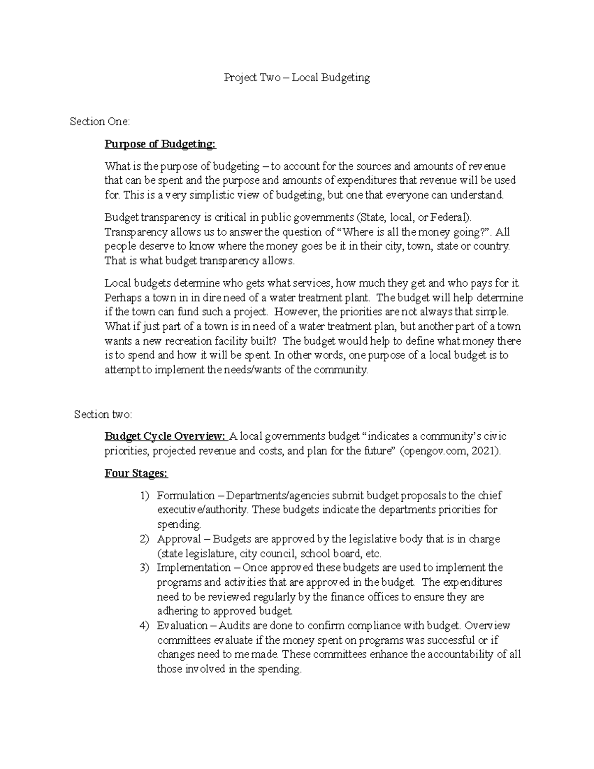 PAD340 - Project Two - Local Budgeting - Project Two – Local Budgeting ...