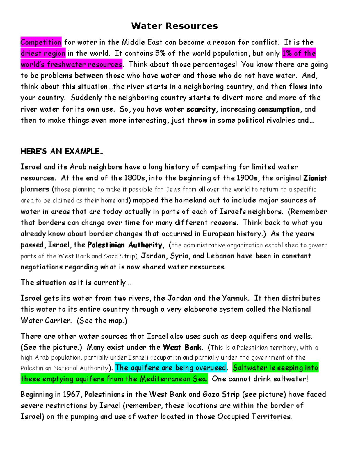 Water resouces - Water Resources Competition for water in the Middle ...