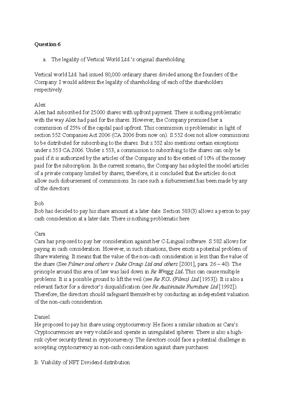 Anonymous - Take Home Exam - Question 6 a. The legality of Vertical ...
