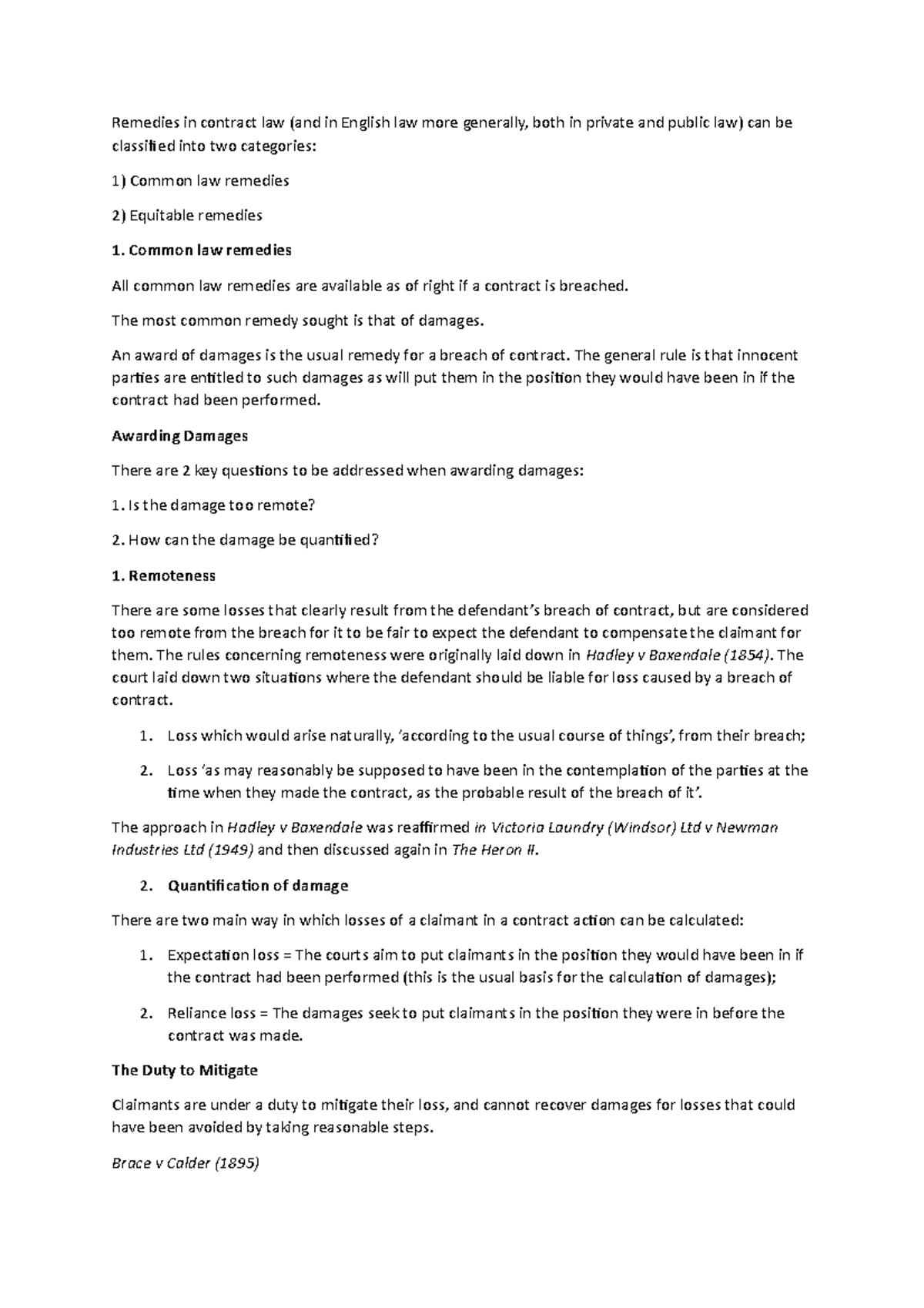 Remedies In Contract Law Common Law Remedies All Common Law Remedies
