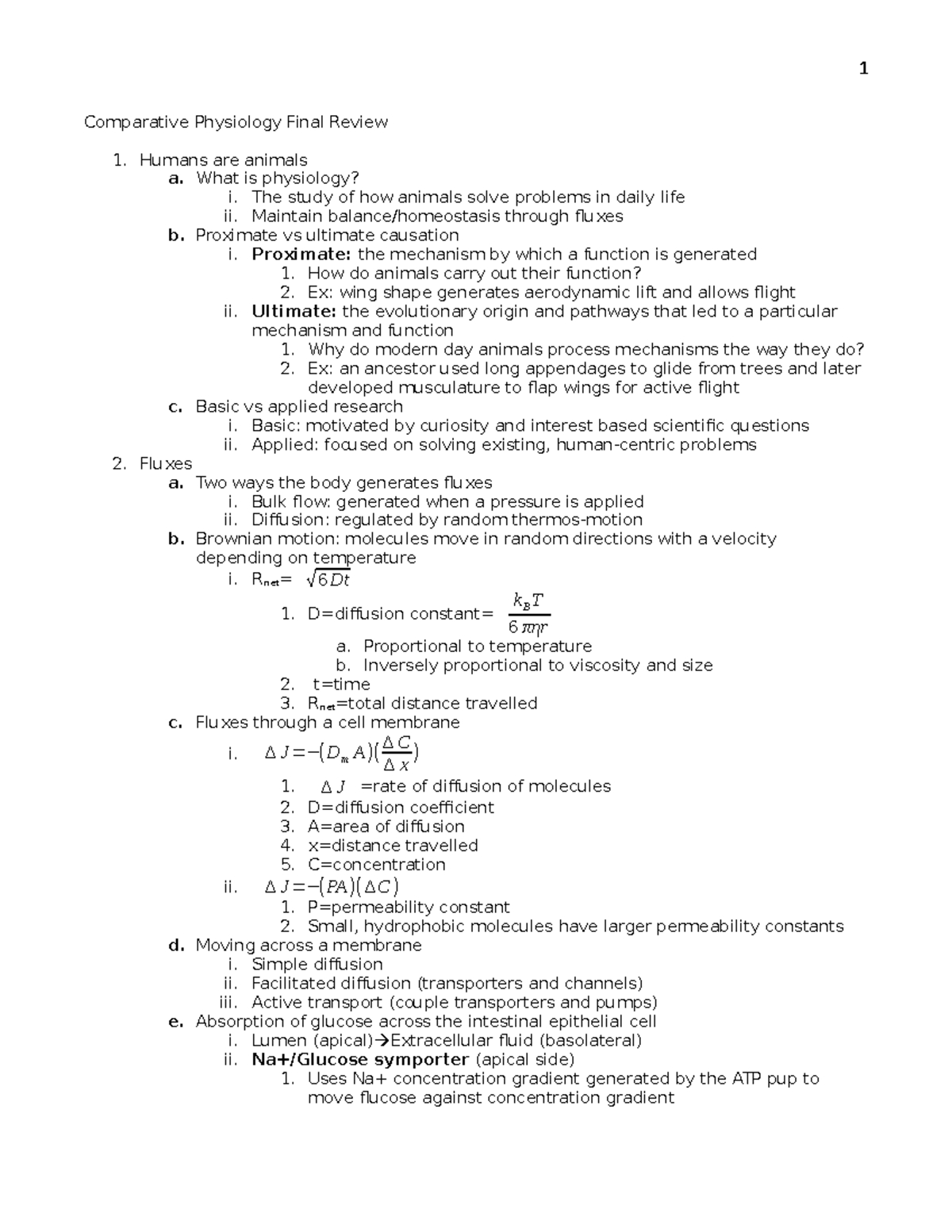 Comparative Physiology Final Review - Humans are animals a. What is ...