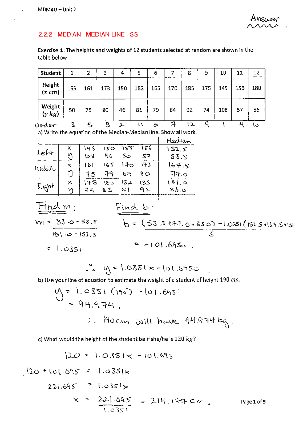 2.2.2 Median-Median Line - SS - Mathematics - Studocu
