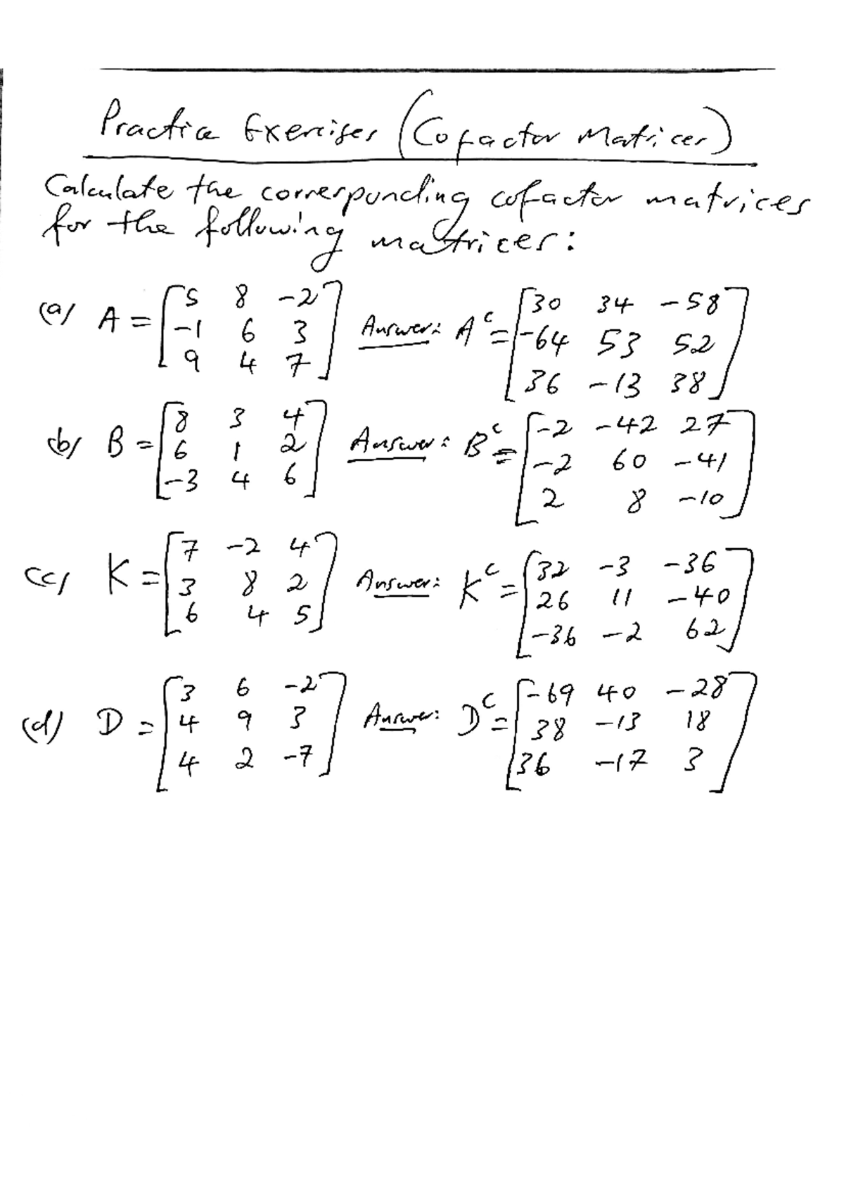 STFM125 Practice Exercises - Cofactor Matrices -2024 - Practice Exercises (Cofactor Matricer ...