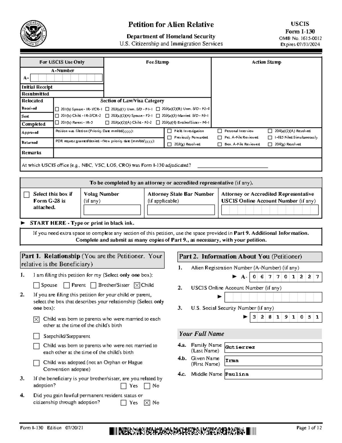 Form I-130 - vvvvvvvvvv - Petition for Alien Relative Department of ...