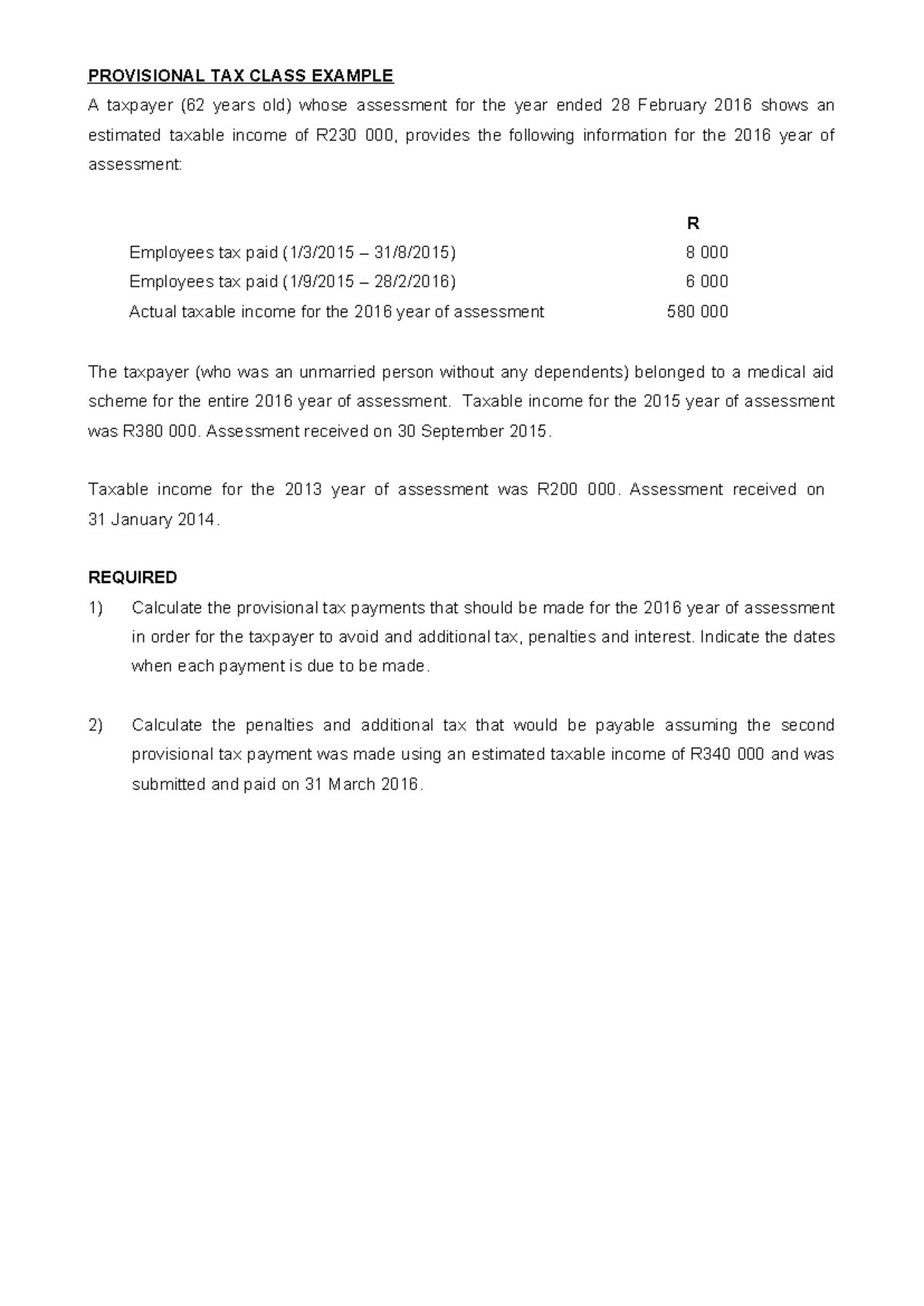 Provisional tax class example - lecturer copy - PROVISIONAL TAX CLASS ...