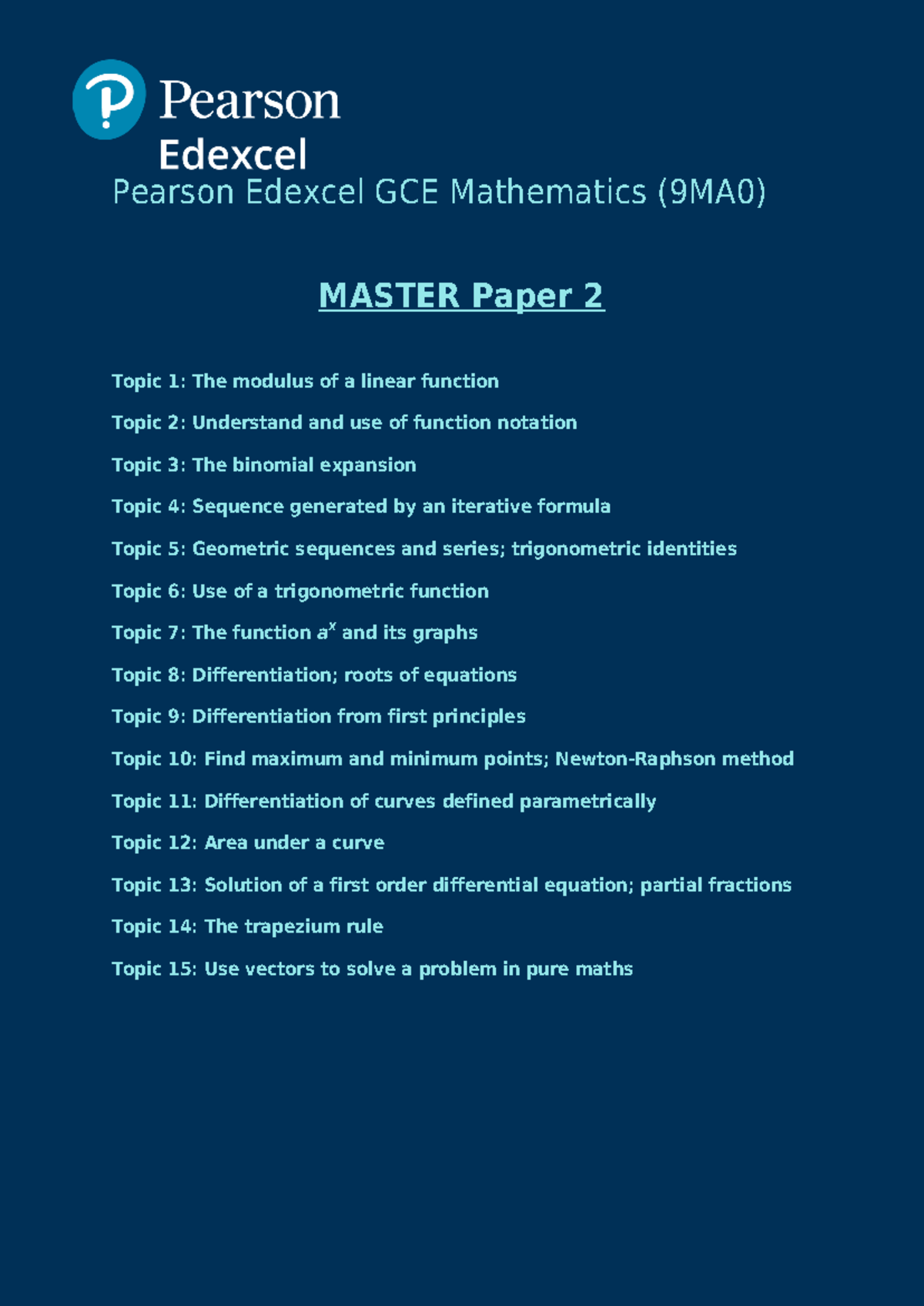 QP Master Paper 2 JUNE 2023 final - Pearson Edexcel GCE Mathematics ...