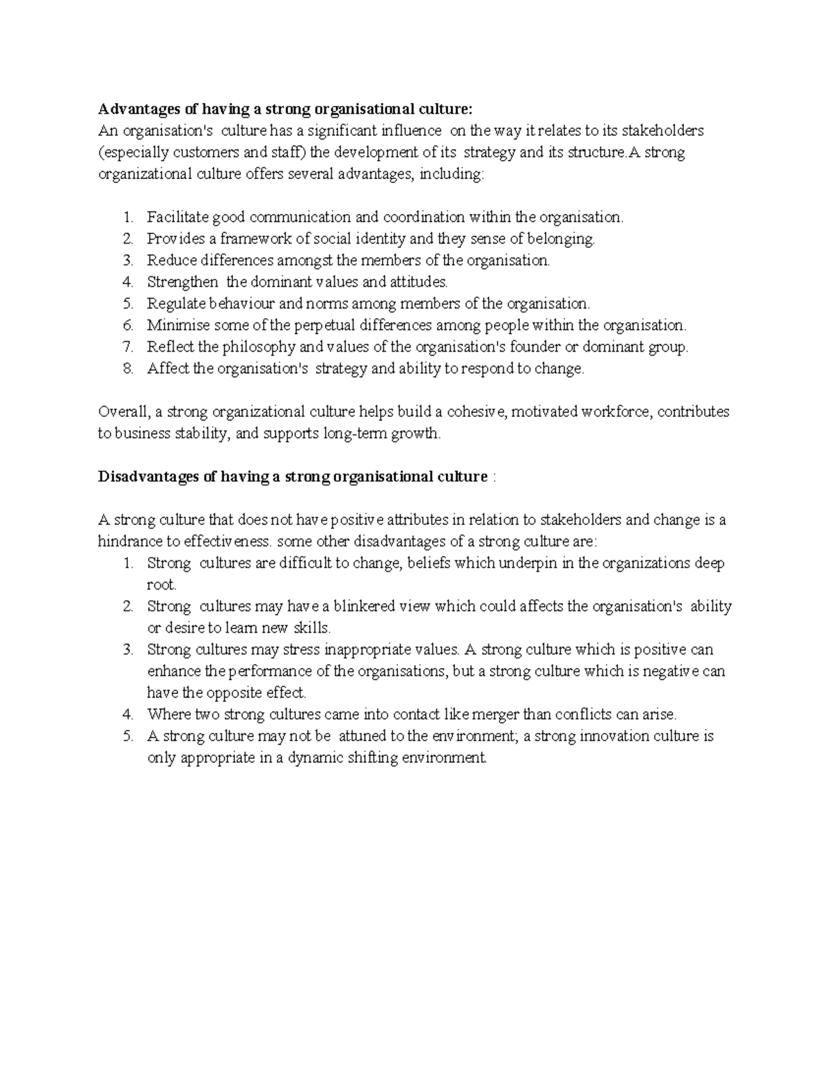 Organizational behaviour - Advantages of having a strong organisational ...