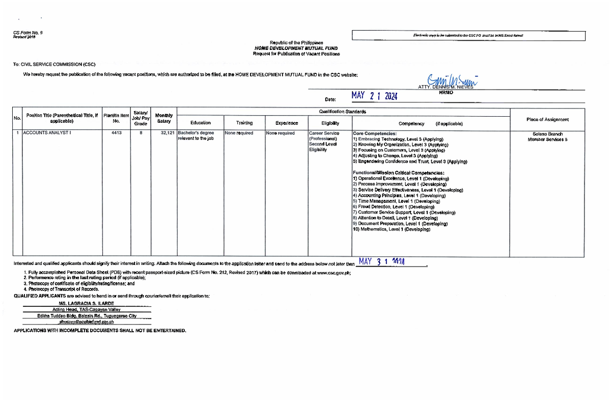 Notice OF Vacancy 2024-89 - CS Form No. 9 Revised 2018 Electronic copy ...