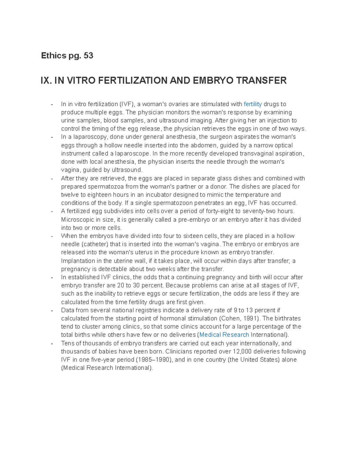 Ethics pg. 53-2 - Ethics pg. 53 IX. IN VITRO FERTILIZATION AND EMBRYO ...