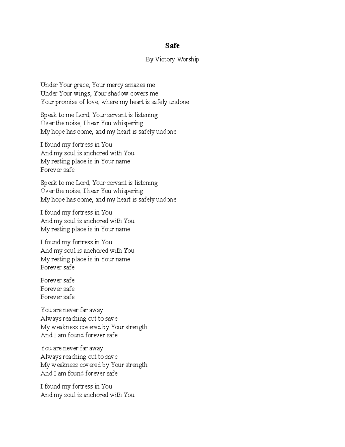 Safe - safe safe safe safe safe - Safe By Victory Worship Under Your ...
