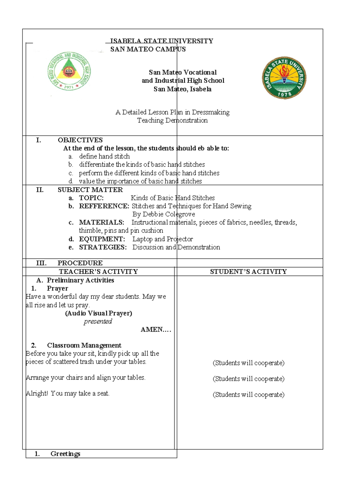 Final- Detailed- Lesso-PLAN - Greetings ISABELA STATE UNIVERSITY SAN ...