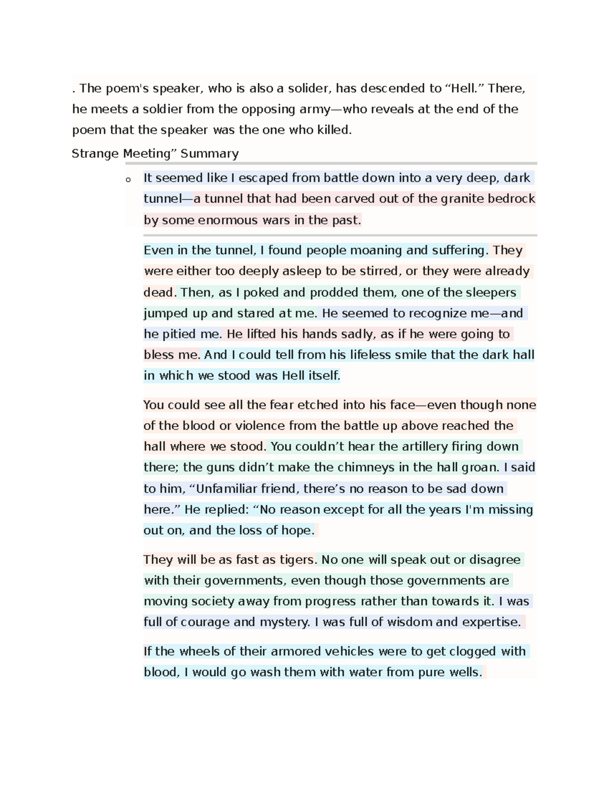 Strange meeting - Full chapter summary with important points - . The poem's speaker, who is also ...