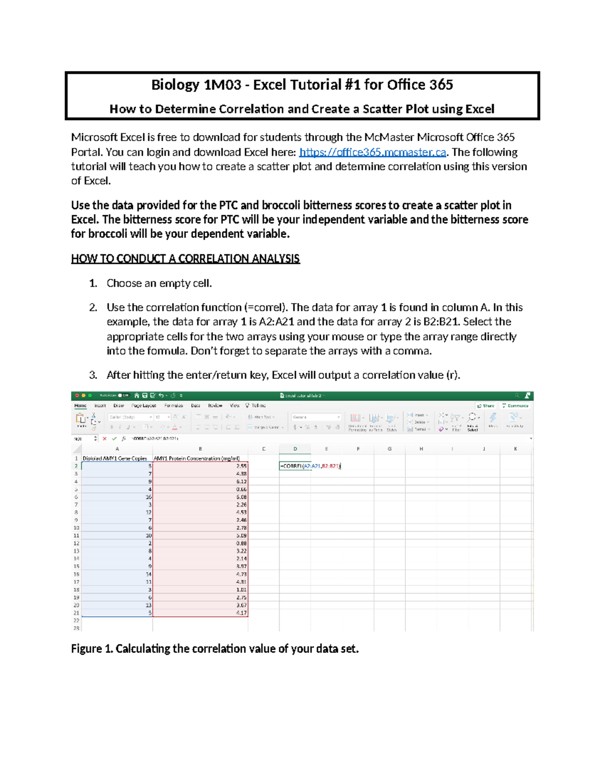 F23 Biology 1M03 Excel Tutorial 1 - scatter plot - Biology 1M03 - Excel Tutorial #1 for Office ...