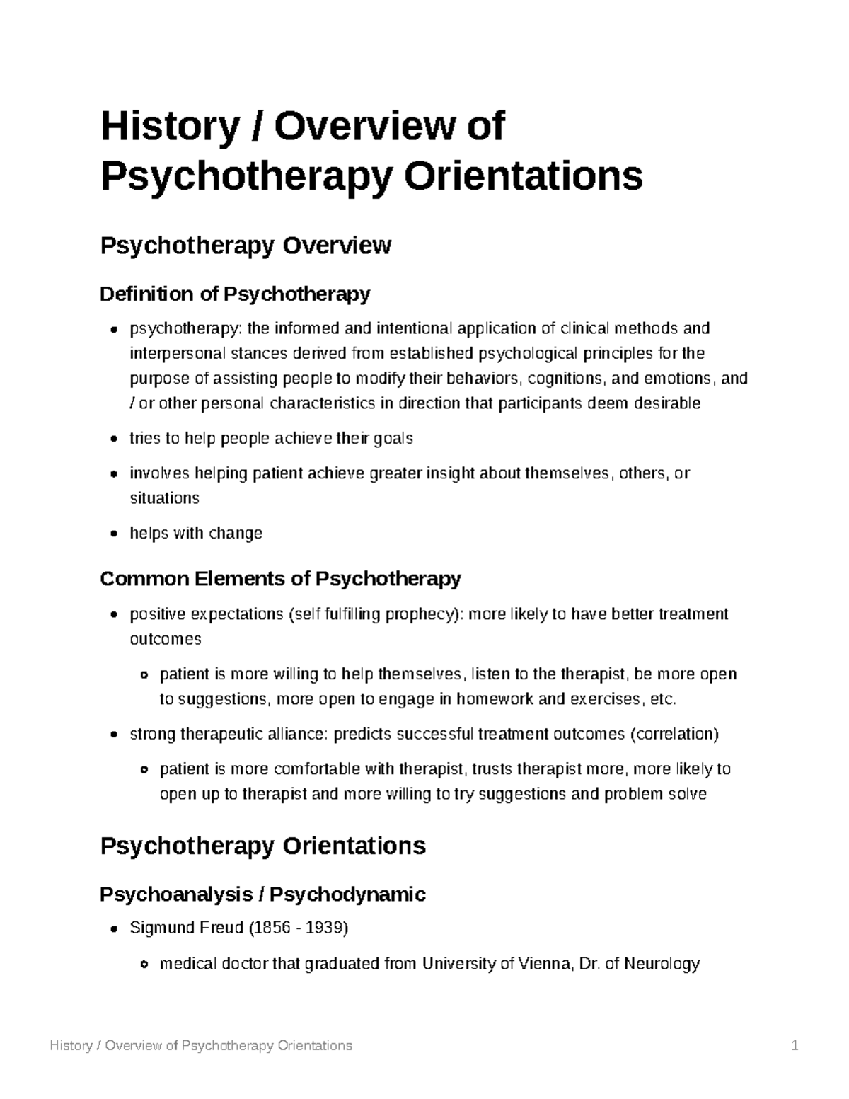 History Overview of Psychotherapy Orientations - History / Overview of ...