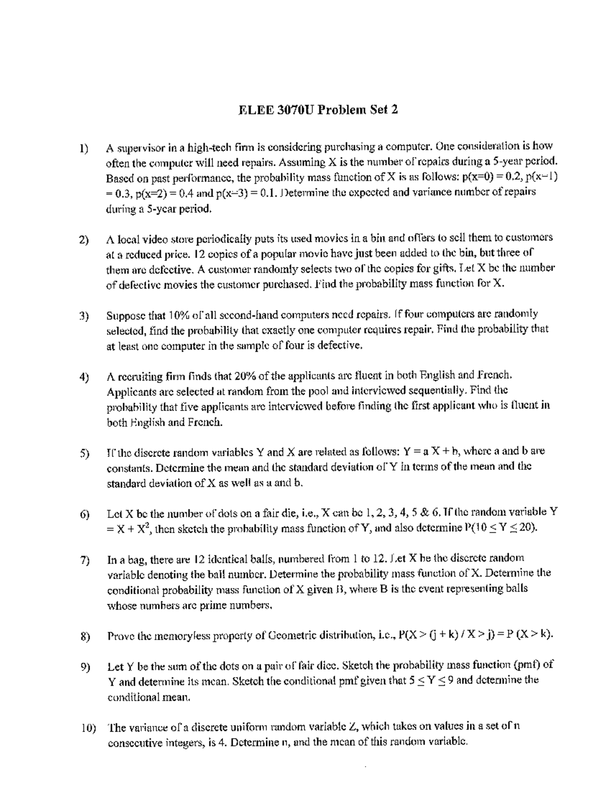 Solutions to Problem Set 2 - ELEE3070U - Studocu