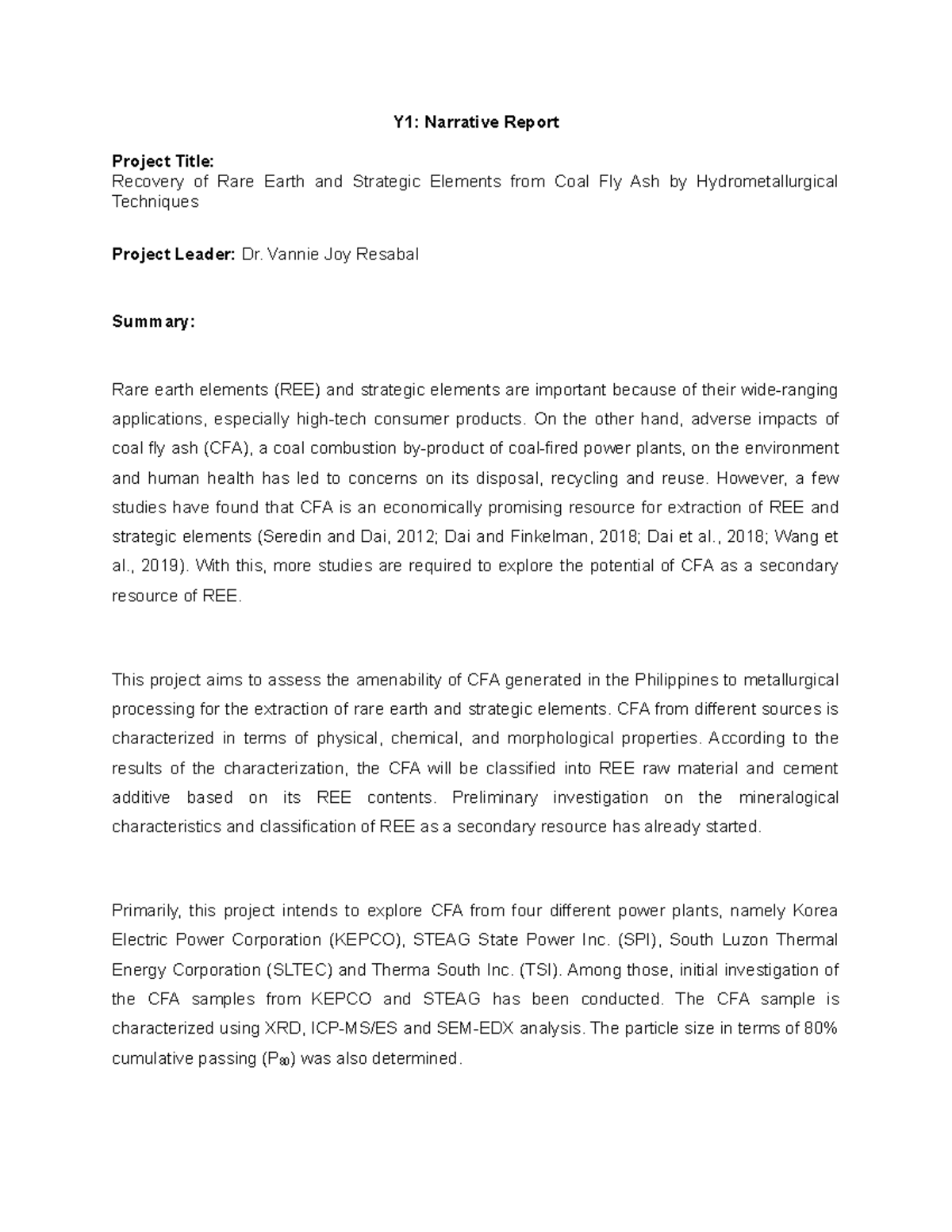 Narrative-Report-Y1 - Narrative Report - Y1: Narrative Report Project ...