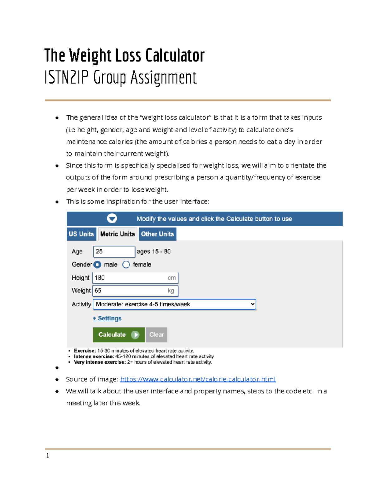Weight Loss Calculator - Google Docs - The Weight Loss Calculator ISTN2IP Group Assignment The ...