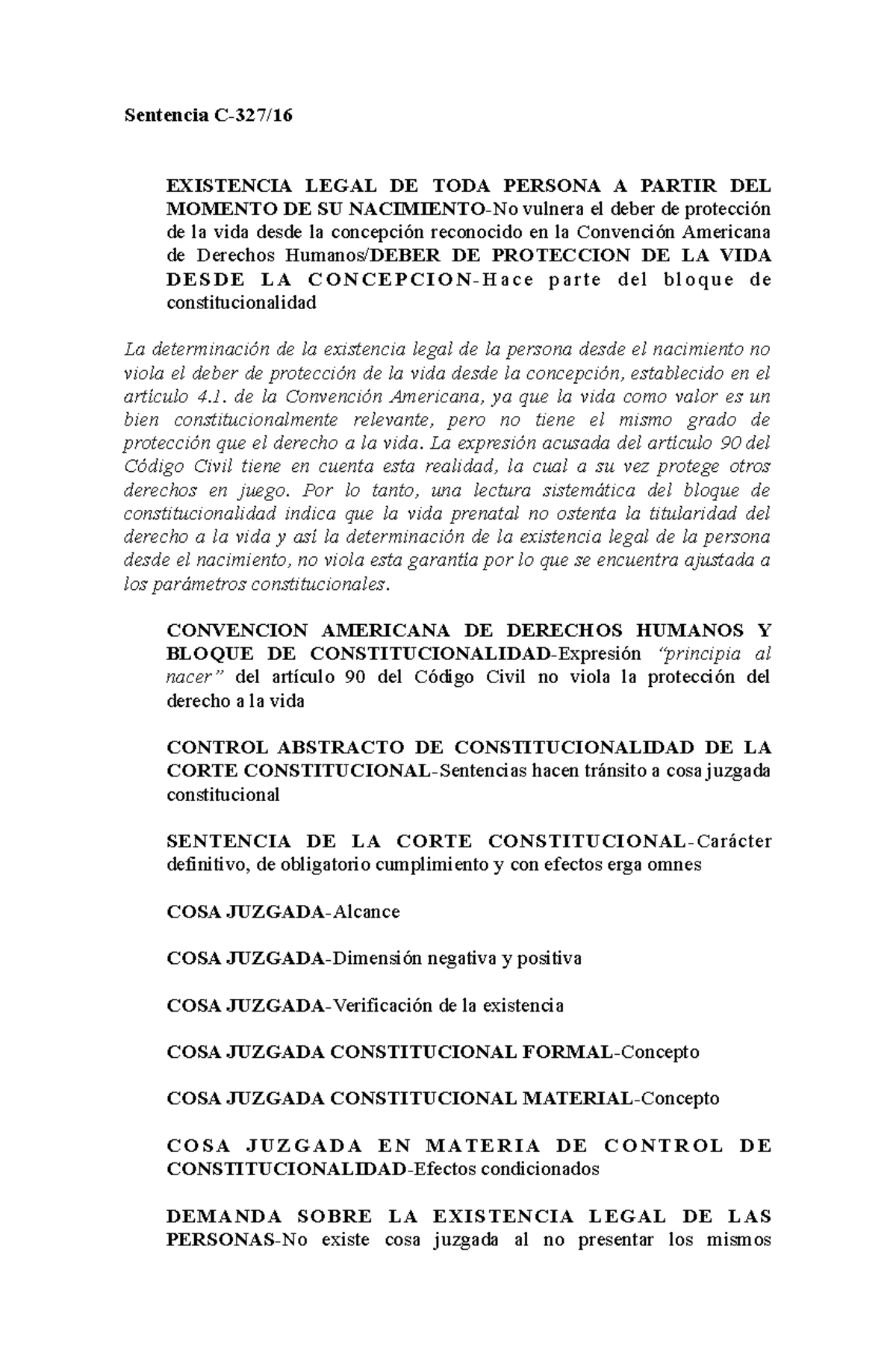 Sentencia c 327 de 2016 - Sentencia C-327/ EXISTENCIA LEGAL DE TODA ...