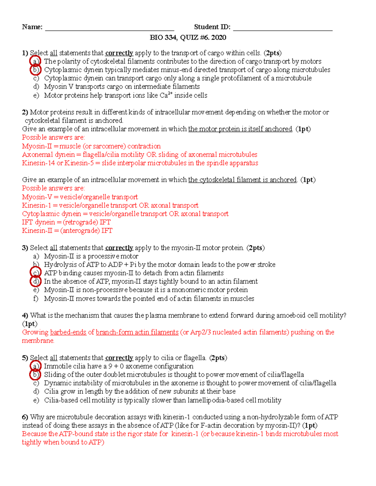 Quiz6 2020 key - Quiz 6 key with questions and answers from Cell ...
