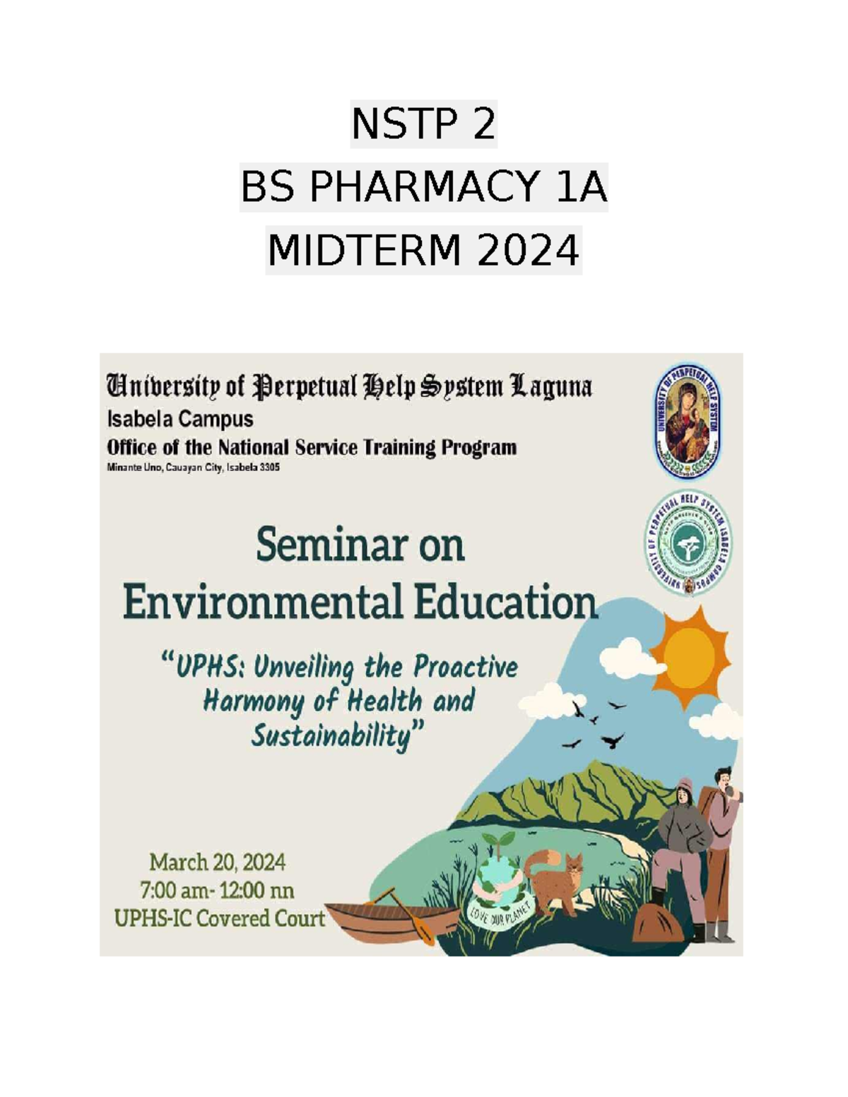 NSTP Midterm Narrative Report - NSTP 2 BS PHARMACY 1A MIDTERM 2024 NARRATIVE REPORT ANGELES ...