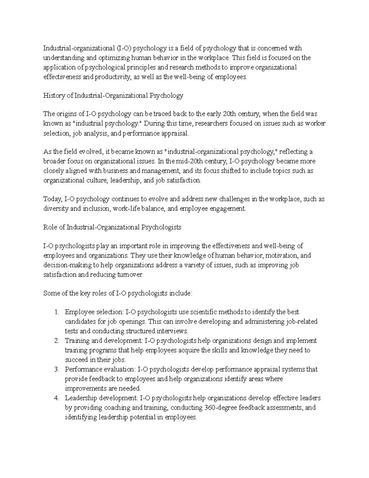 Industrial Organizational Psychology Topics