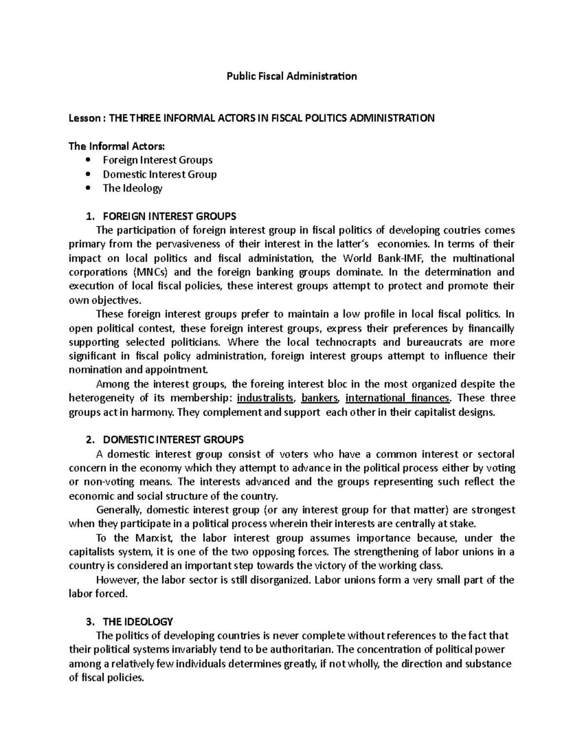 THE Three Informal Actors IN Fiscal Politics Administration - Public ...