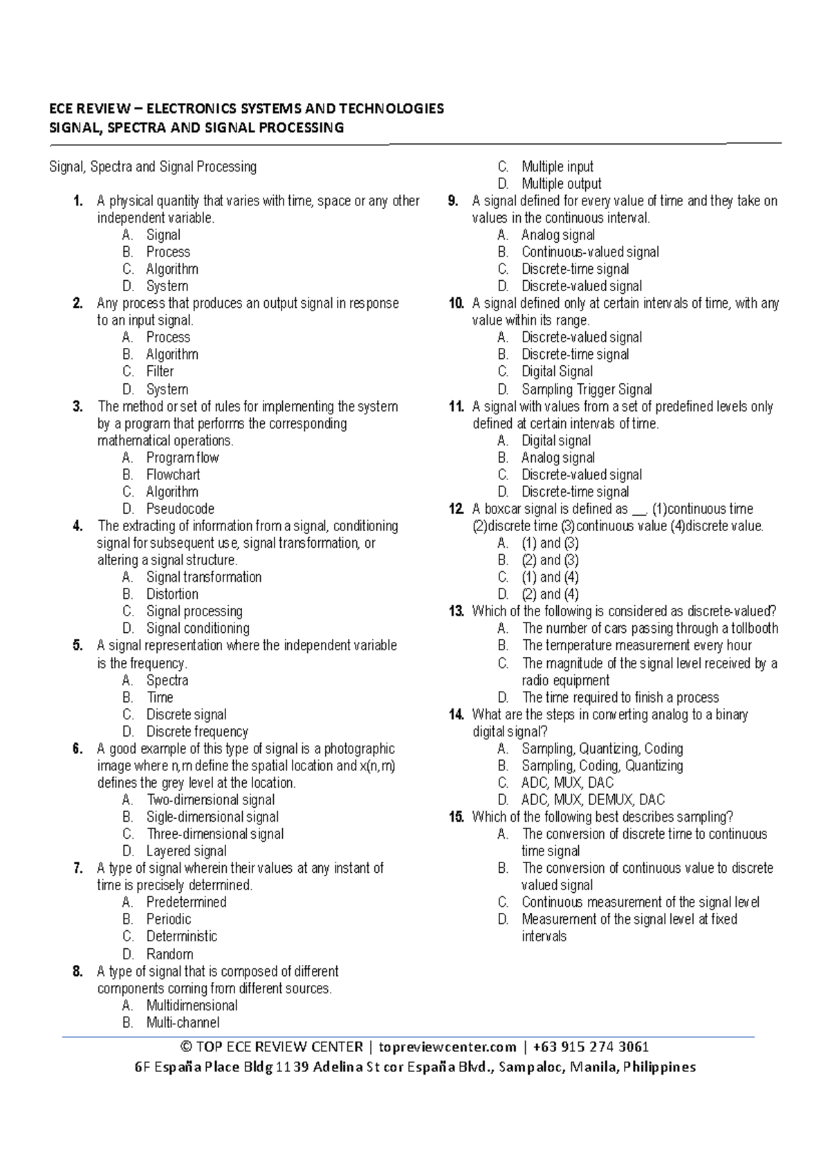 Signals Part 1 - SIGNAL, SPECTRA AND SIGNAL PROCESSING © TOP ECE REVIEW CENTER | topreviewcenter ...