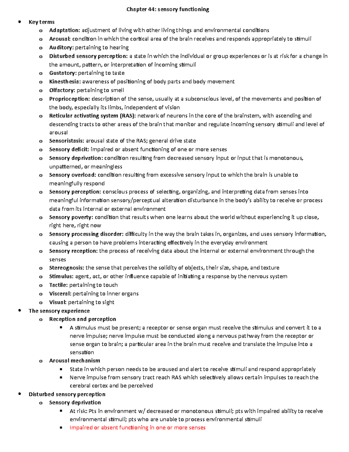 Chapter 44 - Taylor: Fundamentals of Nursing - Chapter 44: sensory ...