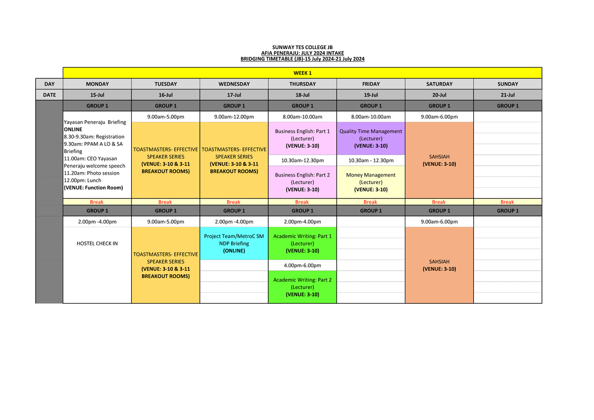 PPAM A Bridging Time Table July 2024 Intake Stesjb 240713 092128 - DAY ...