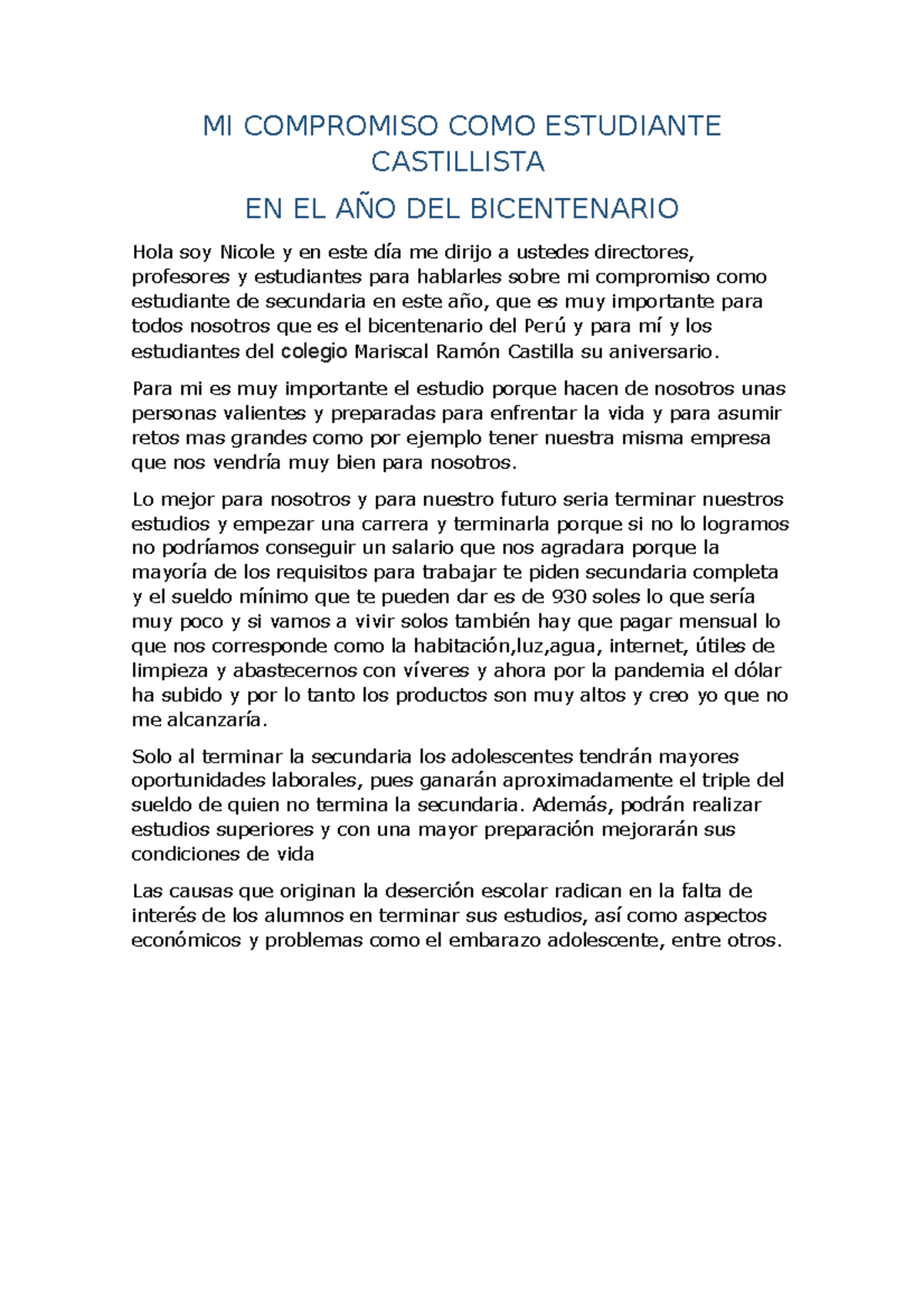 MI Compromiso COMO Estudiante Castillista - MI COMPROMISO COMO ...