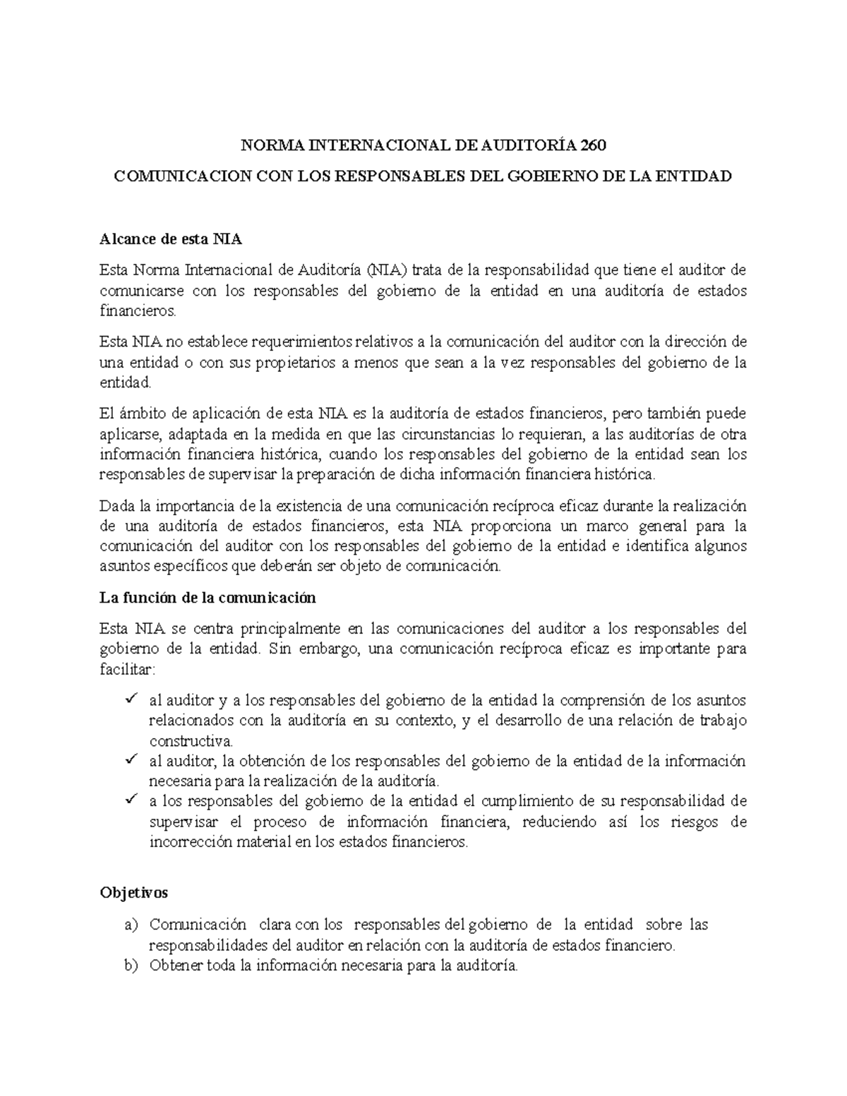 Norma Internacional DE Auditoría 260 - NORMA INTERNACIONAL DE AUDITORÍA ...