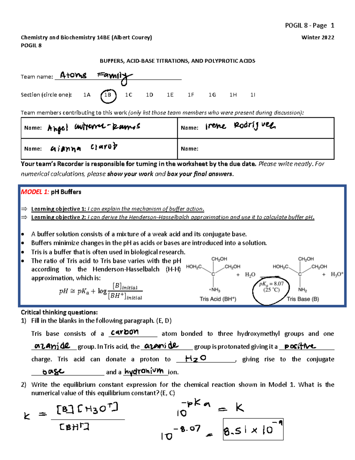 Pogil 8 - Used as a study guide. - Chemistry and Biochemistry 14BE ...
