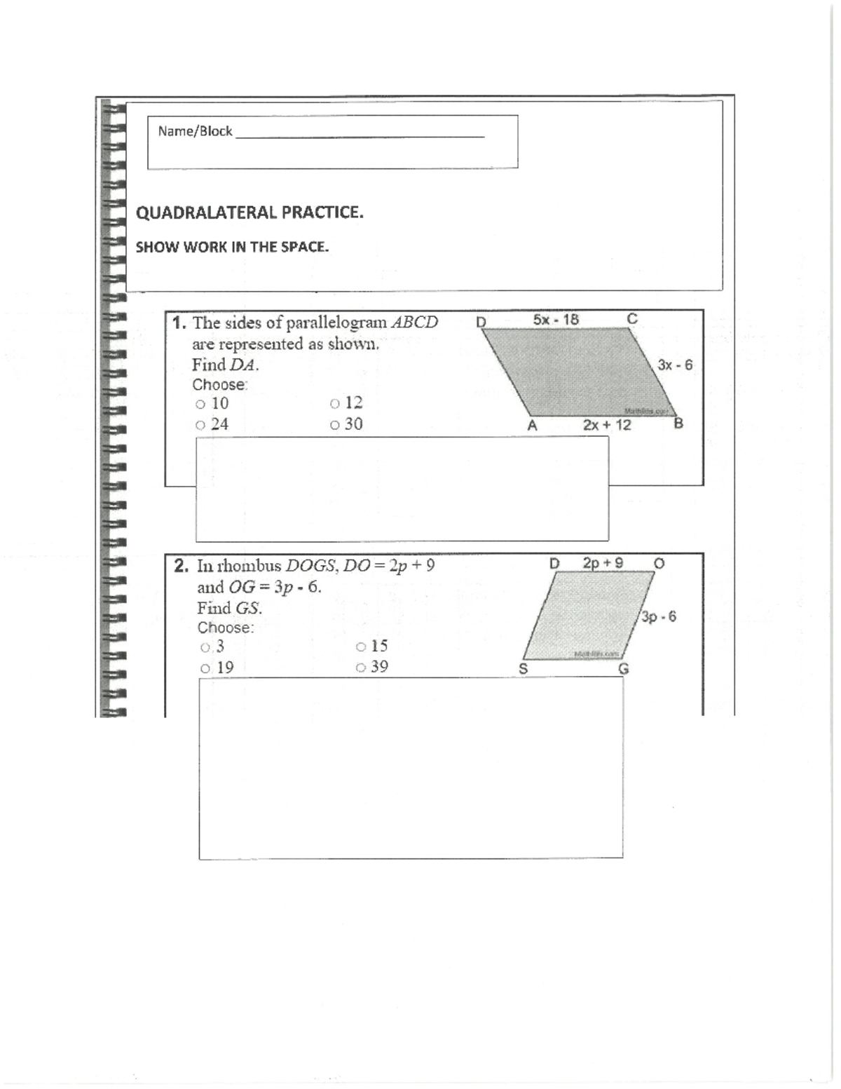 Parallelogram Practice - 12Q - Studocu