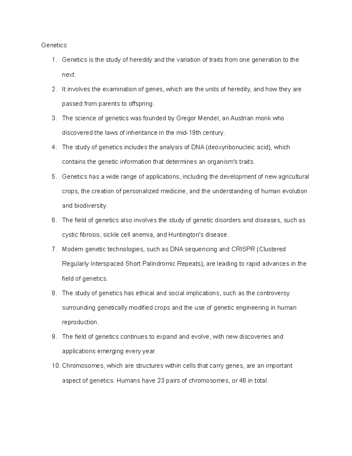 Genetics Notes 1 - Genetics: 1. Genetics is the study of heredity and ...