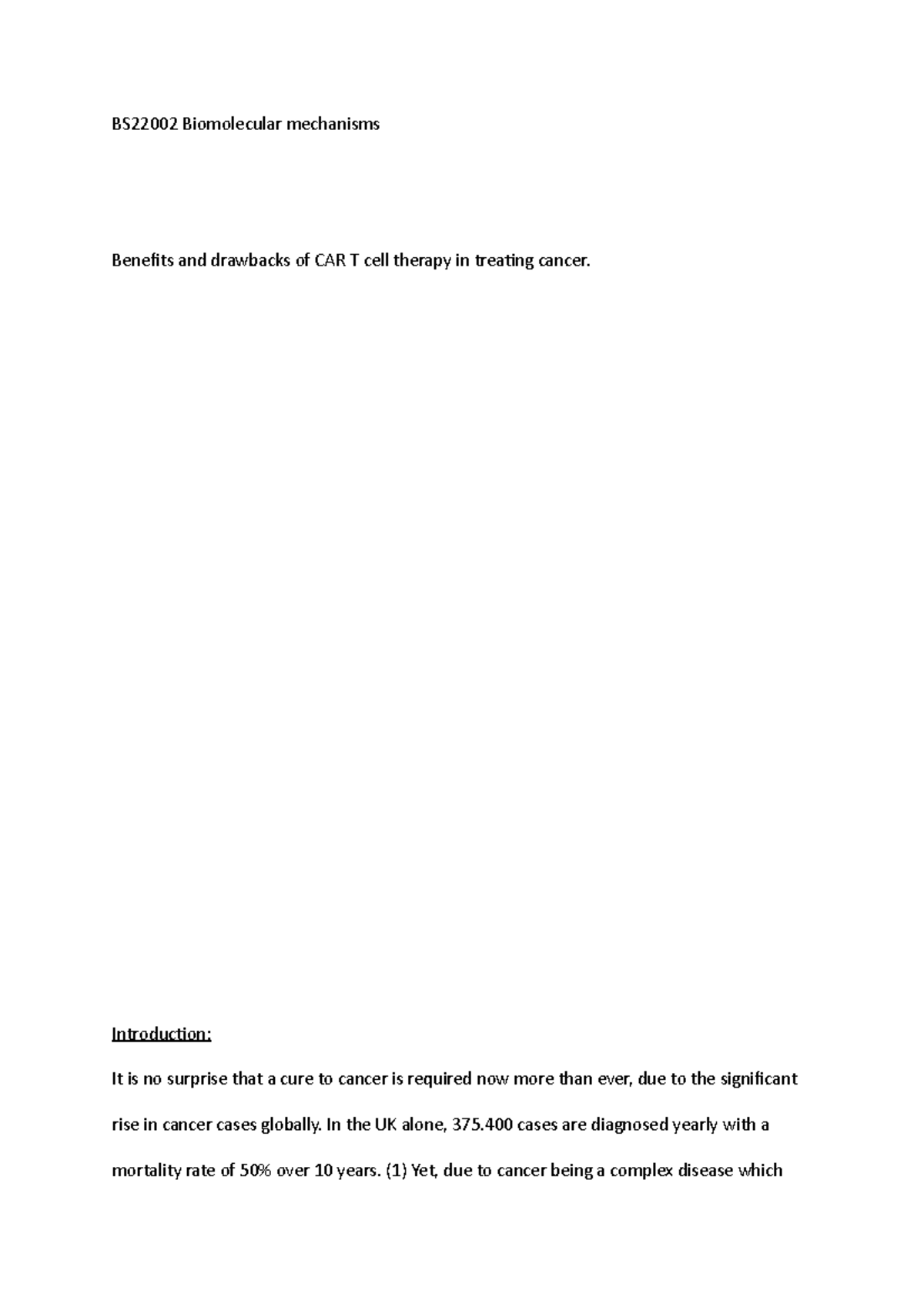 Benefits and drawbacks of CAR T cell therapy in treating cancer ...