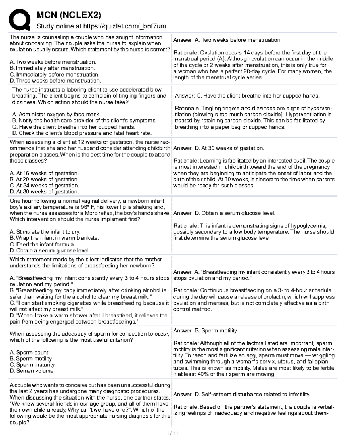 MCN II - fsdfsdfsdfsdfsdfs - Study online at quizlet/_bof7um The nurse is counseling a couple ...